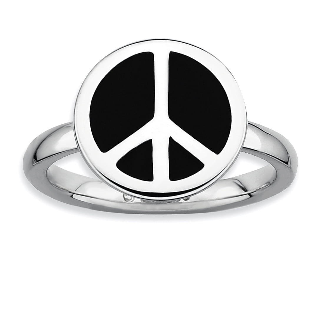 SS Polished Black Enameled Peace Sign Ring - Walmart.com