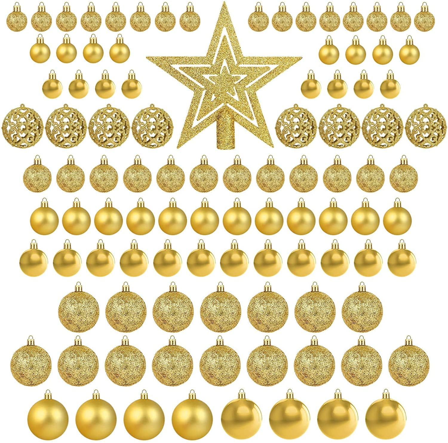 Naler 101 Pcs Christmas Ball Ornaments Set,Gold Tree Decorations ...