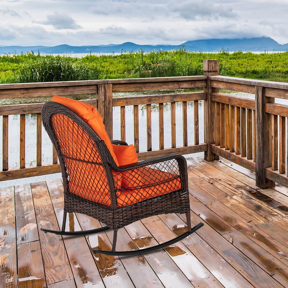 iTopRoad Outdoor Resin Wicker Rocking Chair with Cushions - Walmart.com