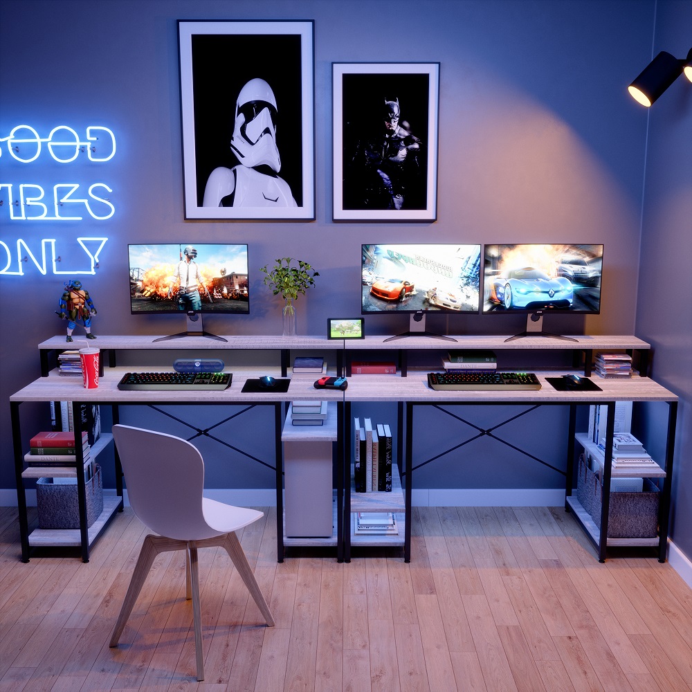 Bestier 55 inch Gaming Computer Desk with Monitor Stand Wash White ...