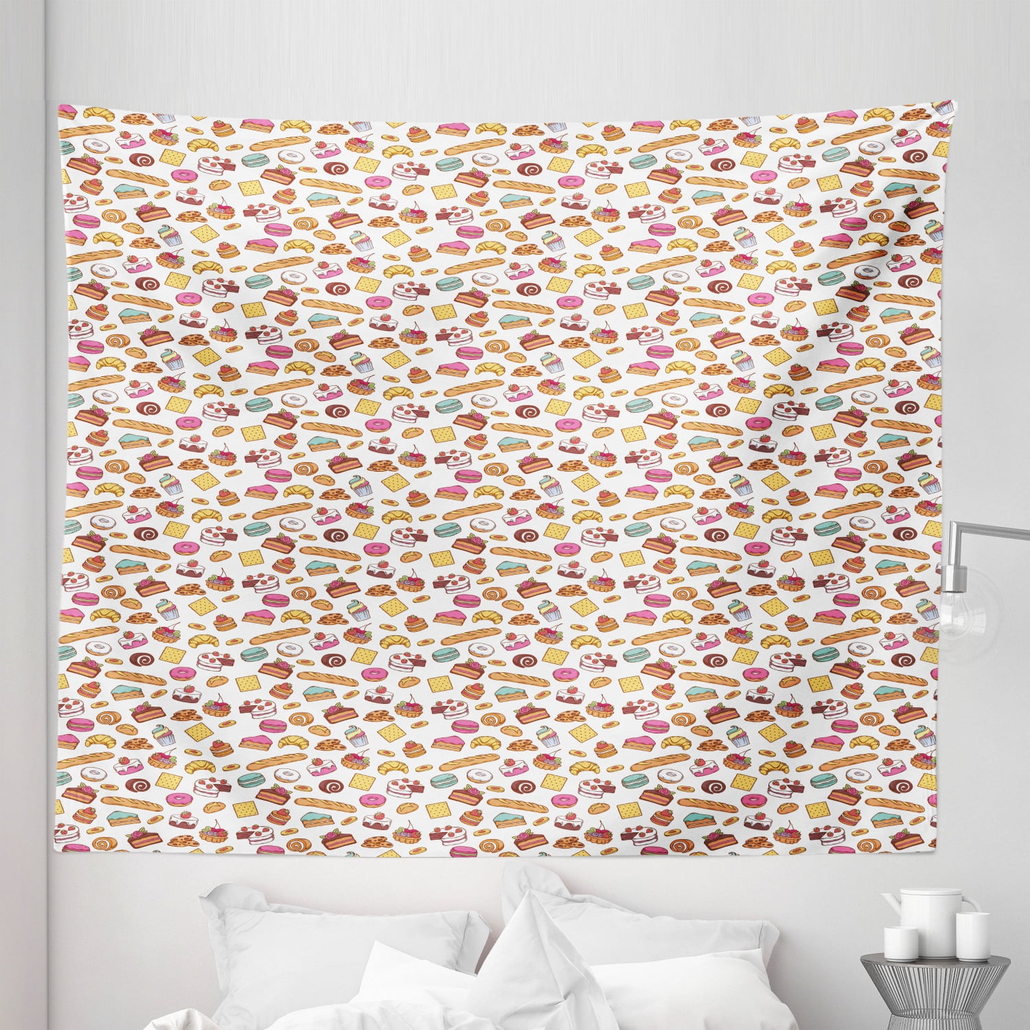 Dessert Tapestry, Bakery Medley Pattern of Baguettes Tartlets Biscuits ...