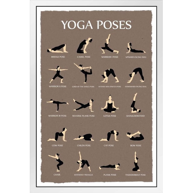 Yoga Poses Reference Chart Studio Gray White Wood Framed Poster 14x20 ...