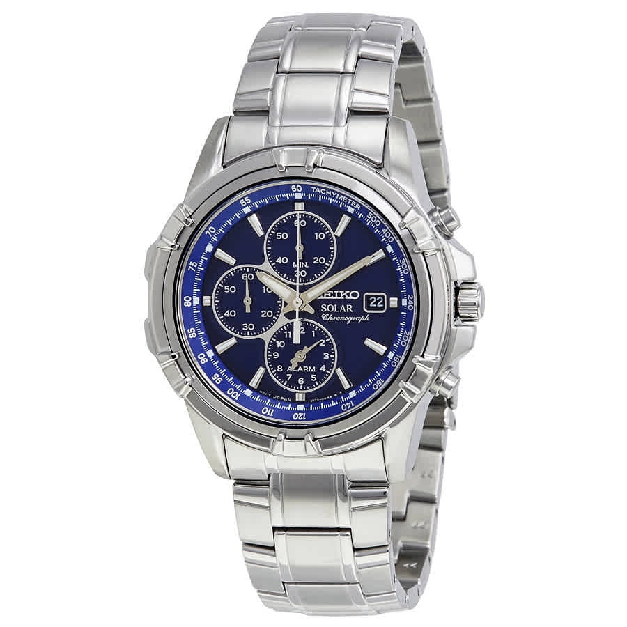 Seiko Men's Solar Blue Dial Chronograph Stainless Steel Watch SSC141 ...