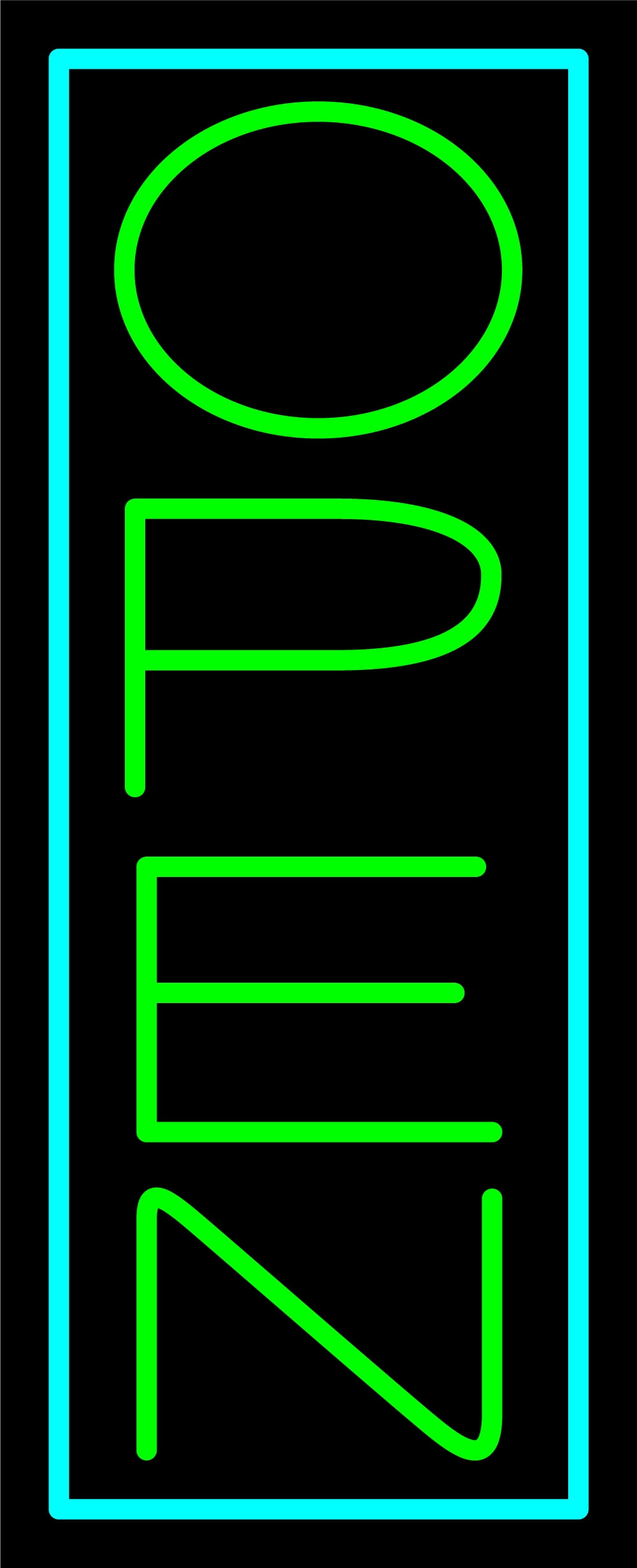 Green Open With Aqua Border Vertical LED Neon Sign 24 x 10 - inches ...
