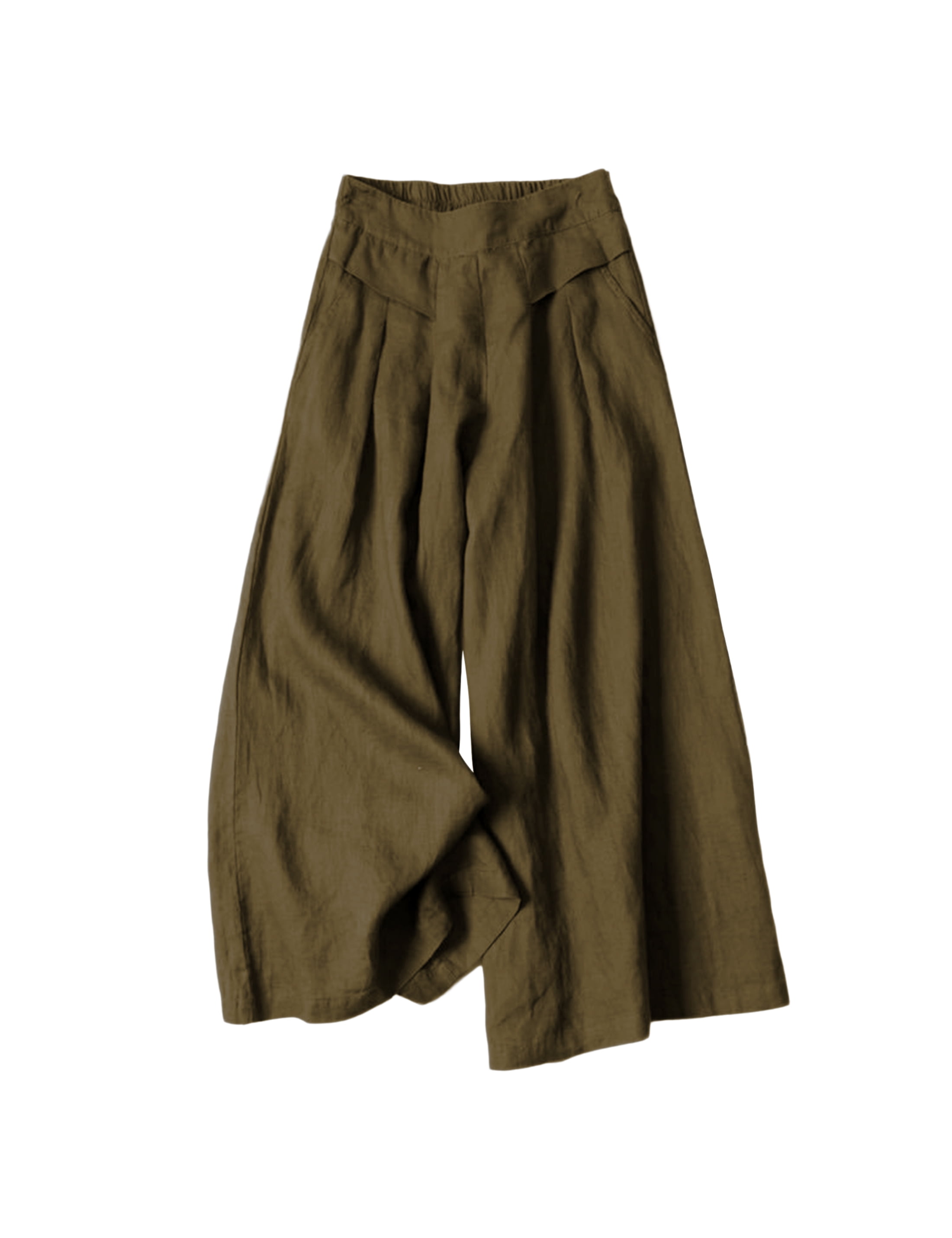 Lentta Womens Culottes Linen Cropped Wide Leg Pants Elastic Waist