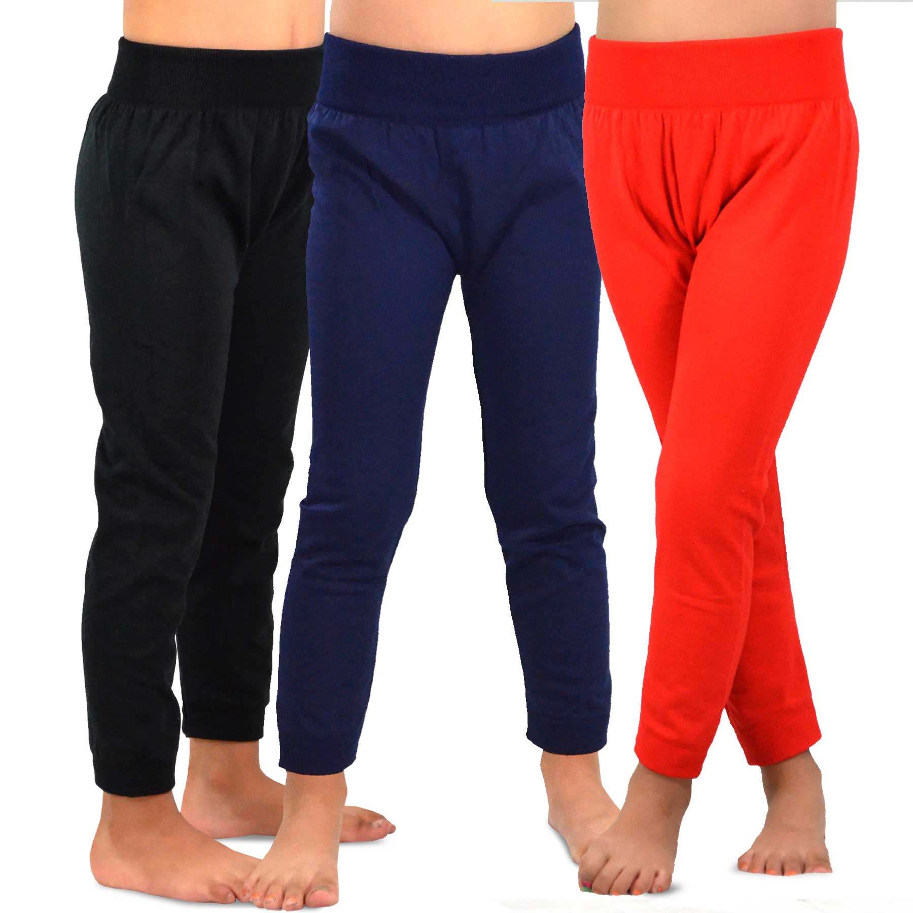 TeeHee Kids Girls Fleece Inner Brushed Leggings 3 Pack (6-8 Years, Red ...