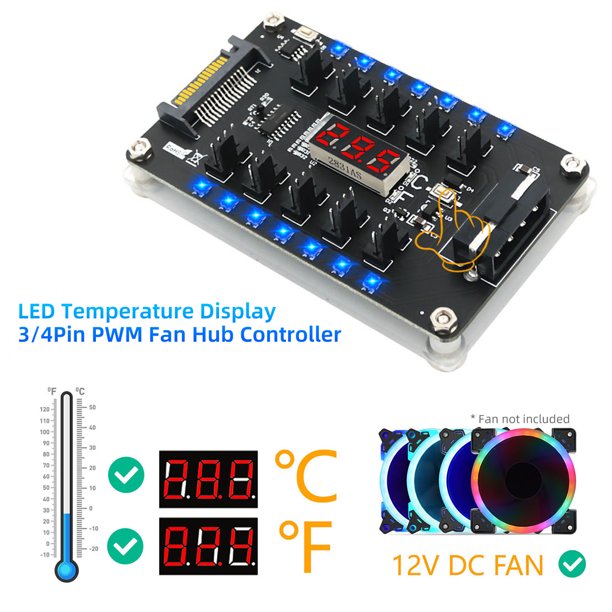 Fan Hub Splitter Efficient Easy Installation LED Temperature Display 3 ...