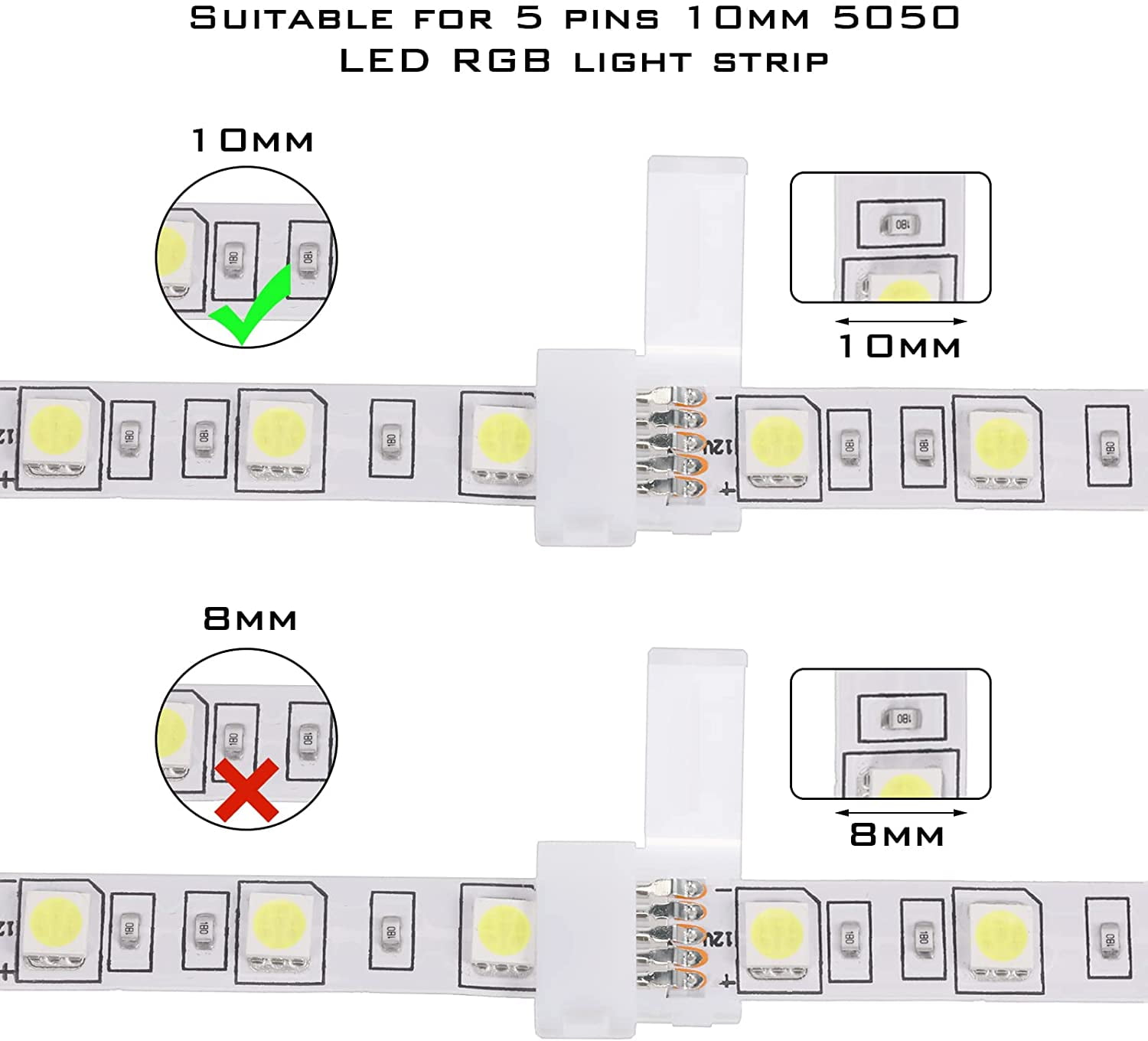Buy 5 Pin LED Strip Connector Kit Includes 8 Types of Solderless LED ...