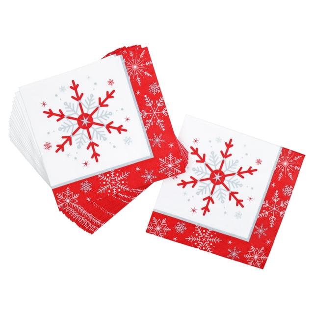 Christmas Red and White Snowflake Paper Luncheon Napkin, 13" x 13", 18 ...