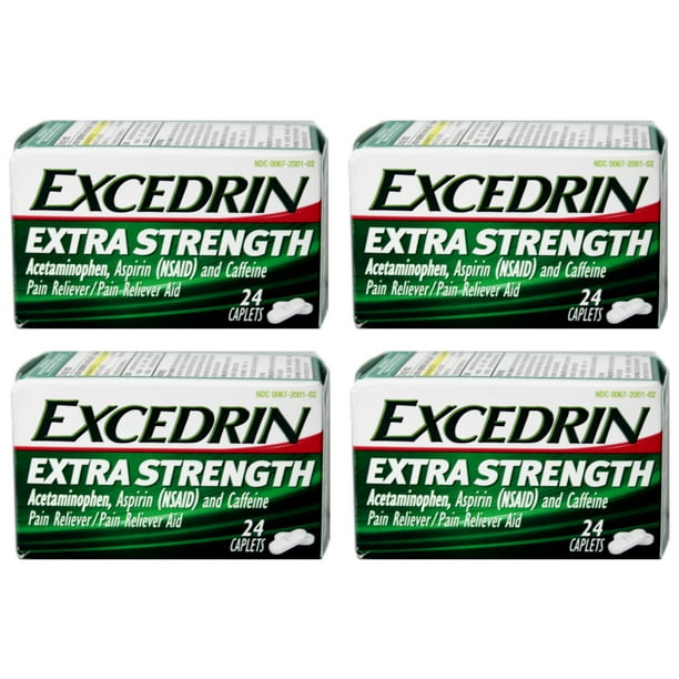 4 Pack- Excedrin Pain Relief Caplets, Extra Strength 24 Each - Walmart.com
