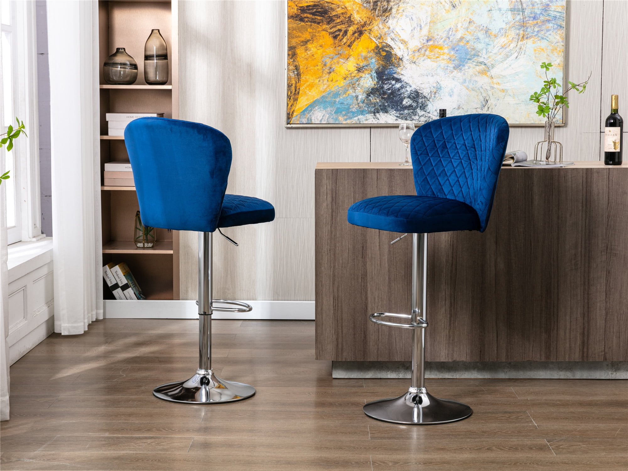 Upholstered Adjustable Counter Height Bar Chairs Set of 2, Modern ...