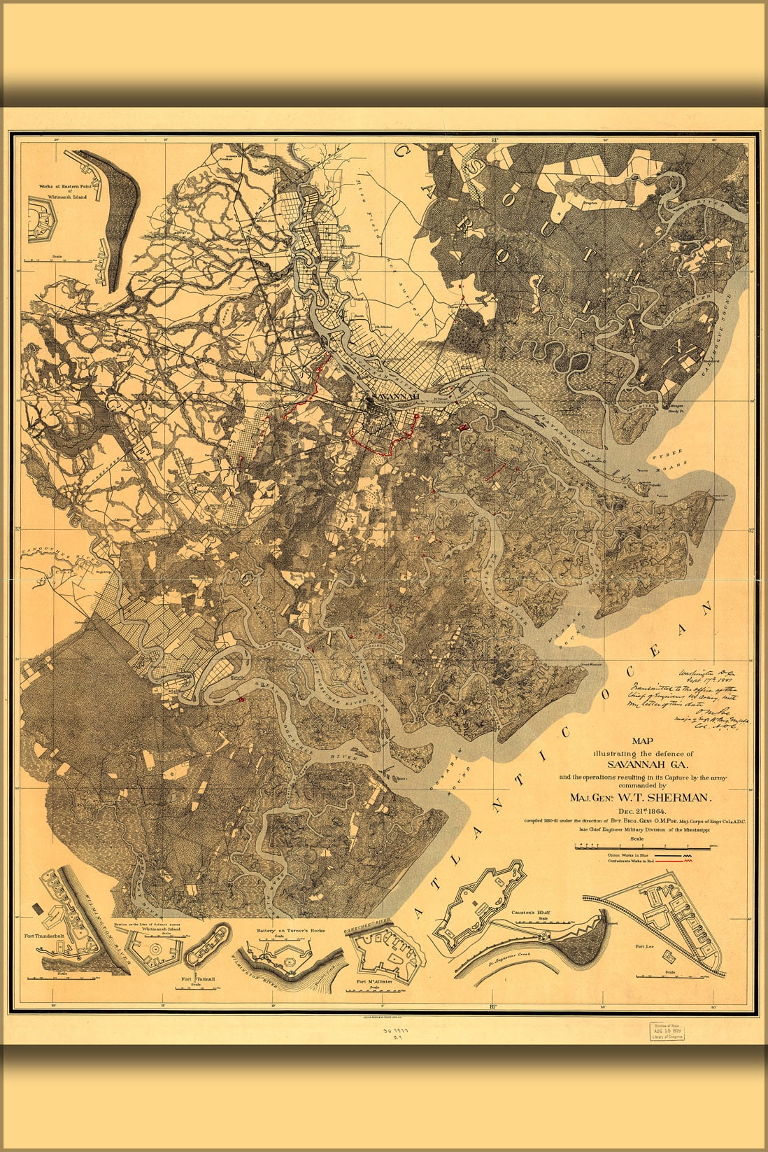 24"x36" Gallery Poster, Map of defenses of Savannah, Georgia 1864 p2 ...
