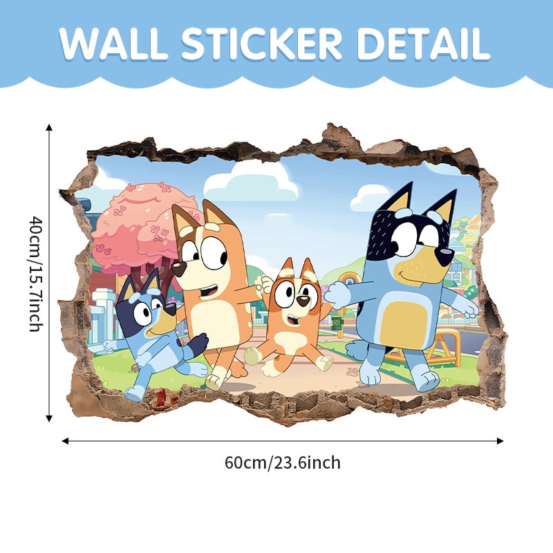 Bluey-pegatina de pared de dibujos animados para niños, papel ...