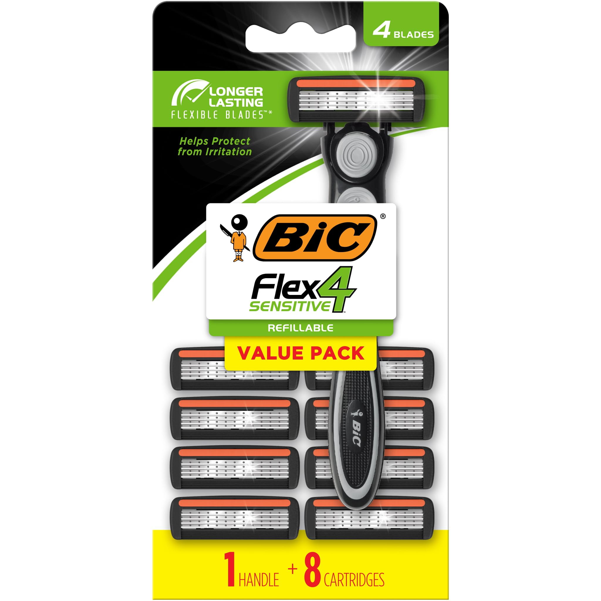Razors BIC Flex 4 recargable para hombre con 1 mango y 8 cartuchos | Walmart en línea