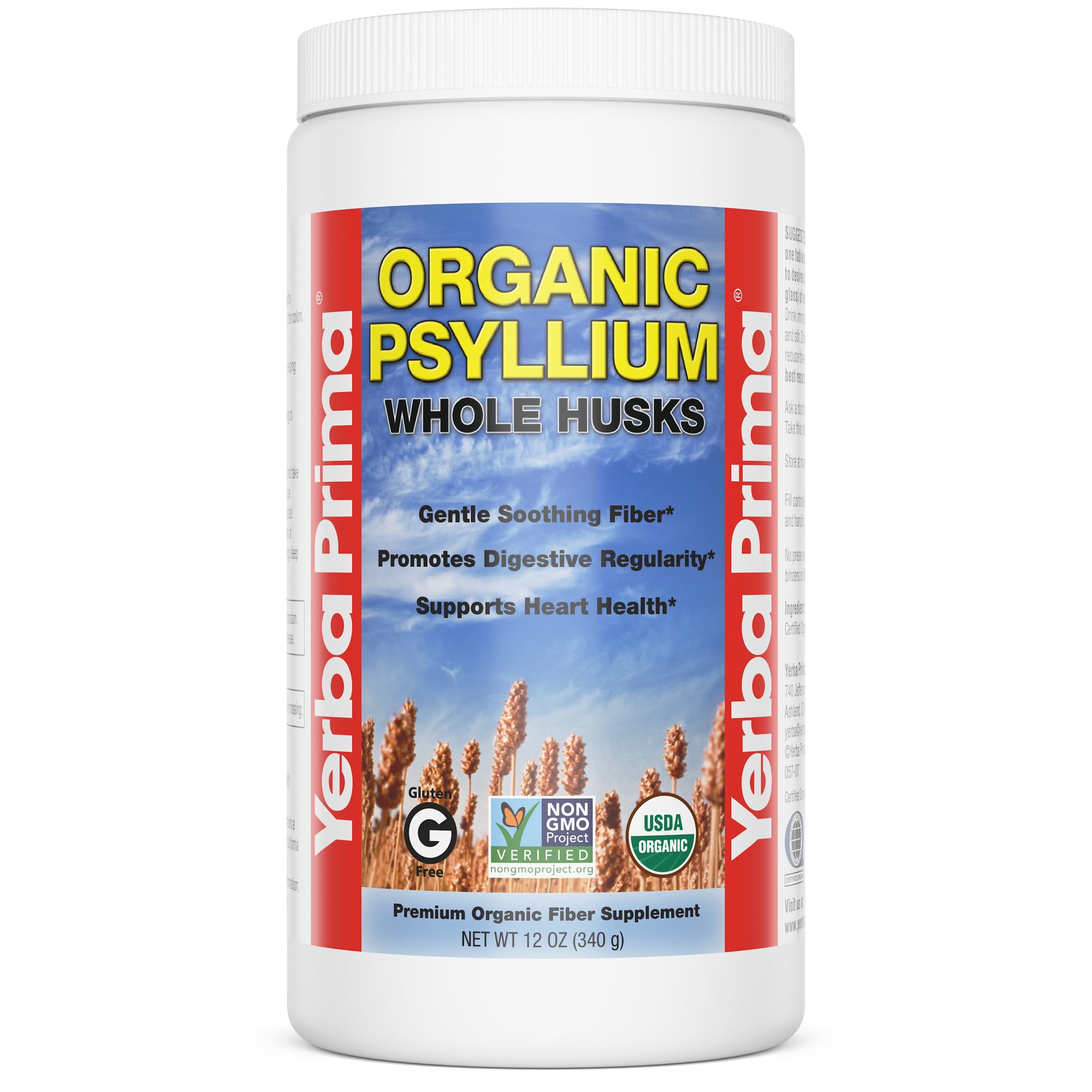 Suplemento de fibra dietética Yerba Prima Psyllium en cáscaras enteras ...