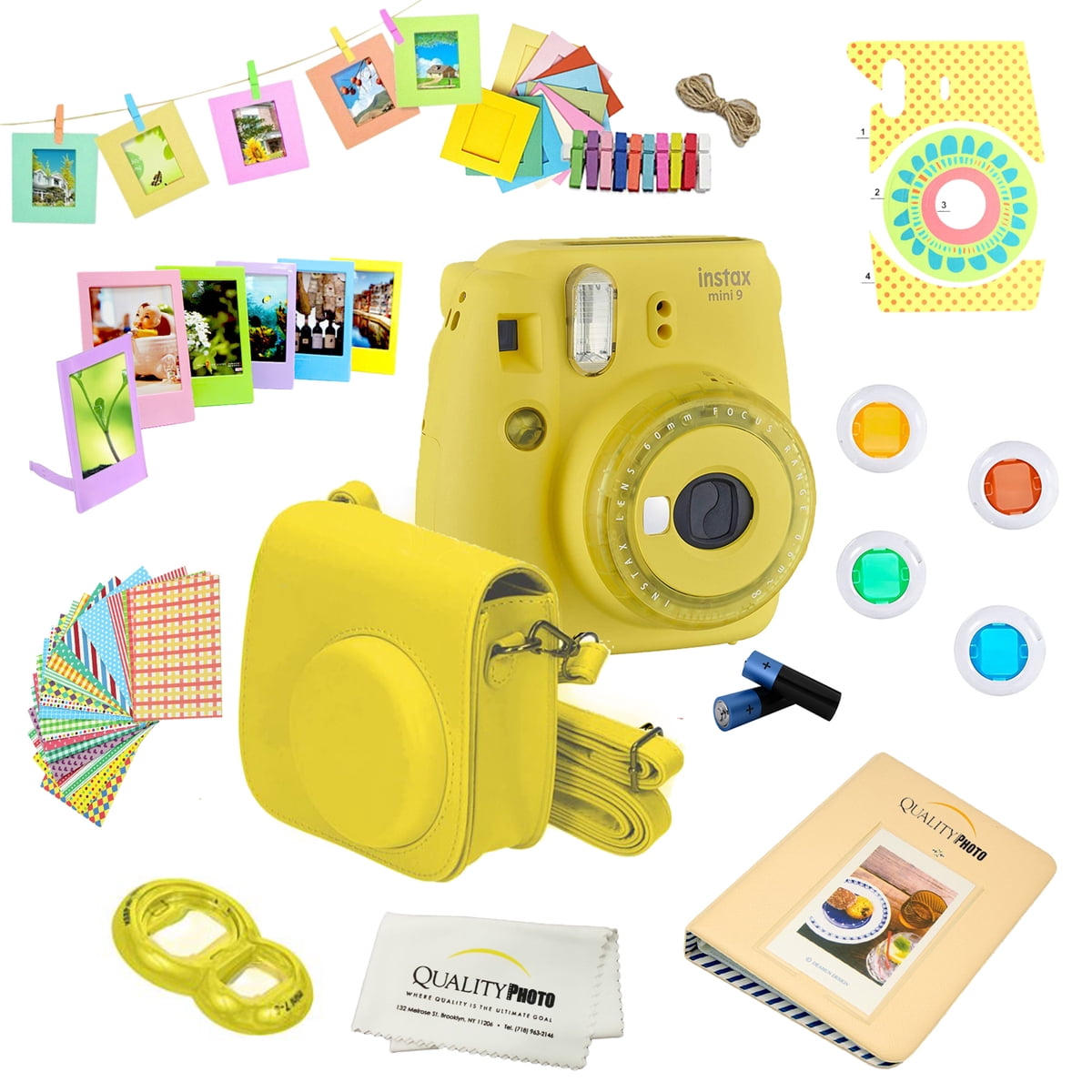 Fujifilm Instax Mini 9 (Yellow) Deluxe kit bundle Includes -Instant ...
