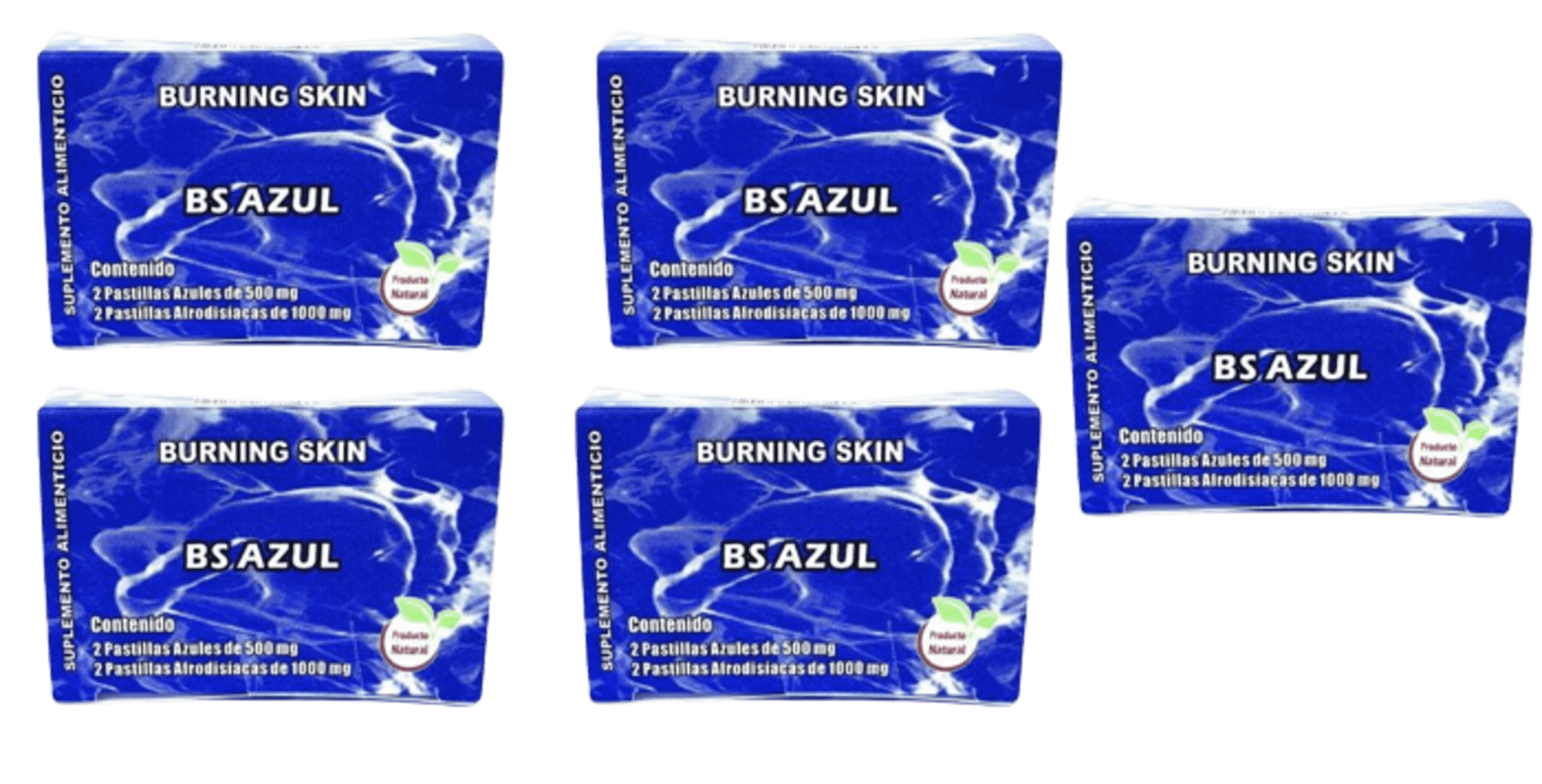 10 Pastillas Vigorizantes Bs Azul Hombre Natural 5 Piezas Burning Skin ...