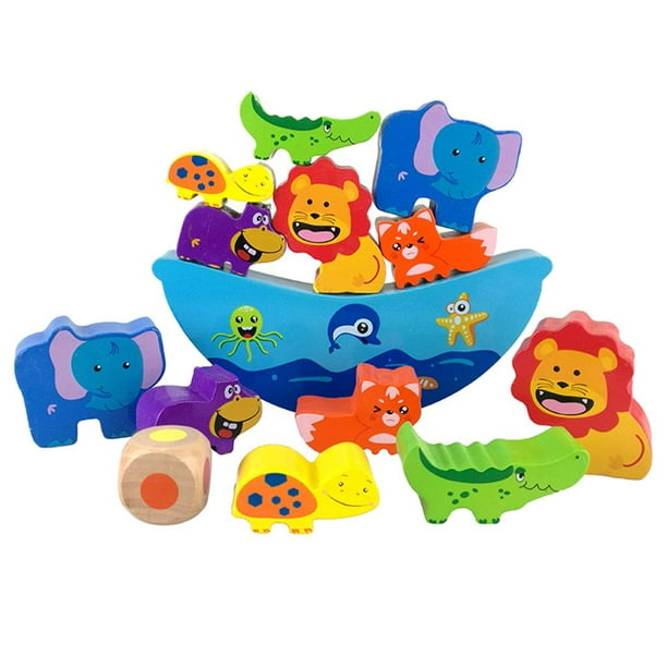 Wooden Animals Stacking Blocks Balancing Games Playset Montessori Toy ...