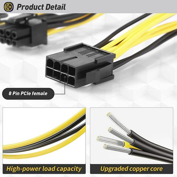 8 Pack 8 Pin PCIe Splitter to Dual 8 Pin (6+2) Graphics Card PCIE Power ...