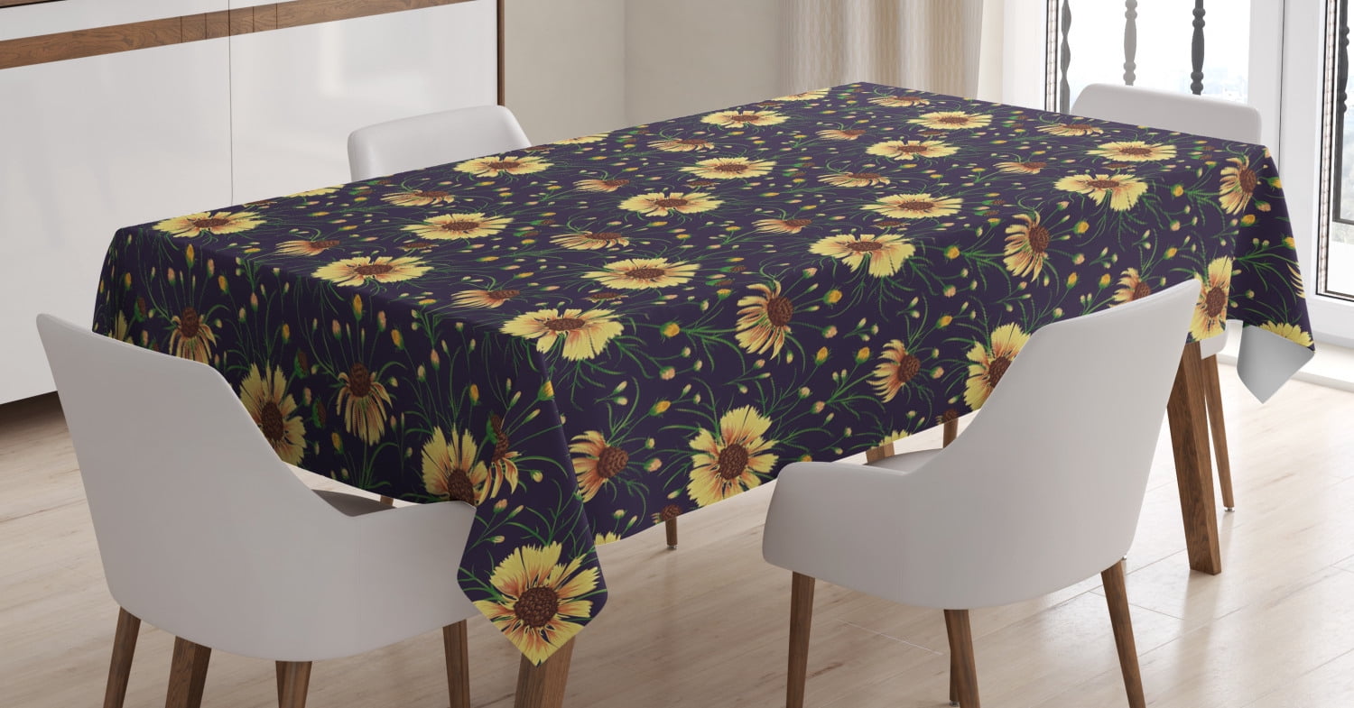 Floral Tablecloth, Blooming Daisy Buds Gardening Yard Vintage Botanical ...