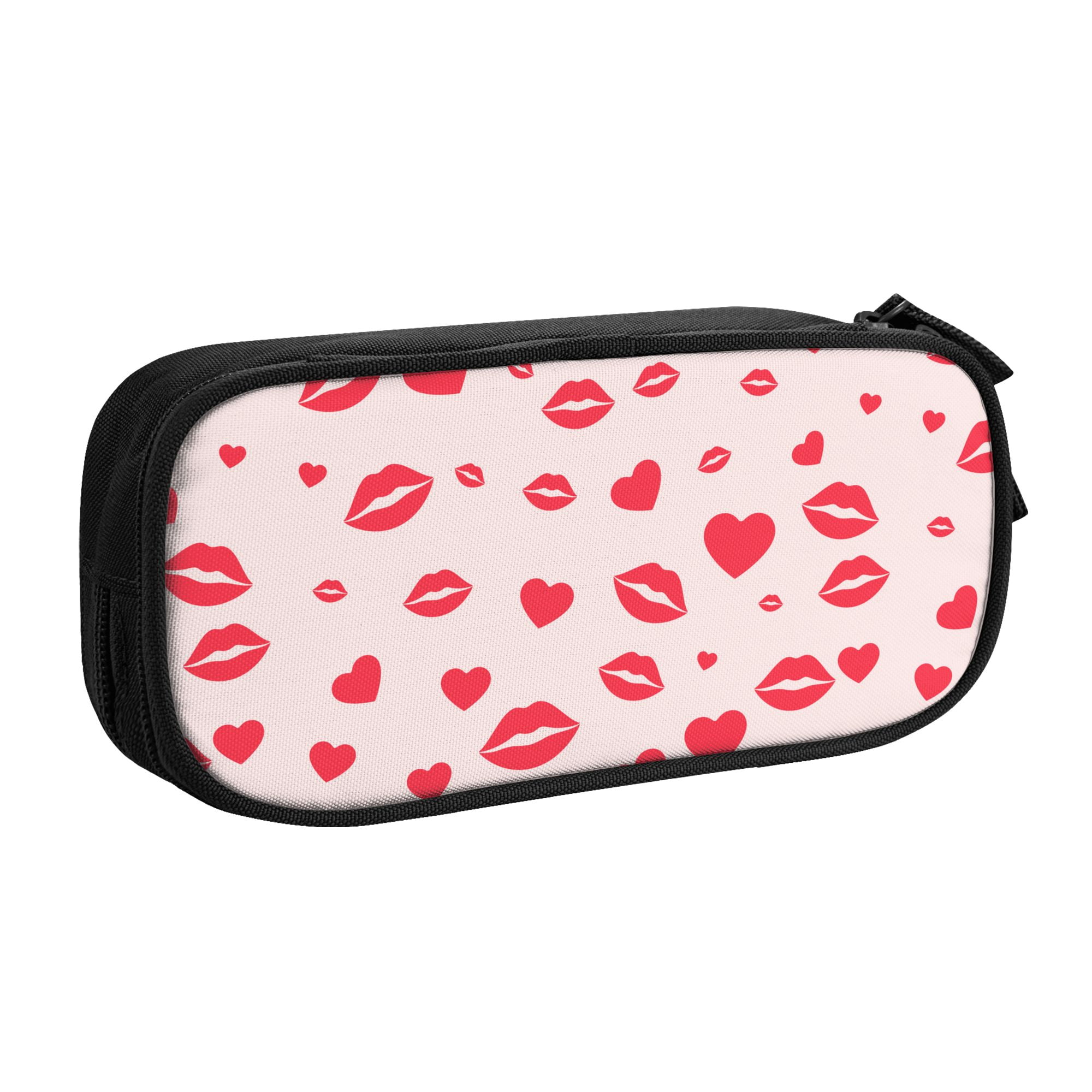 TEQUAN Large Capacity Pencil Case, Valentines Day Lips Hearts Pattern ...