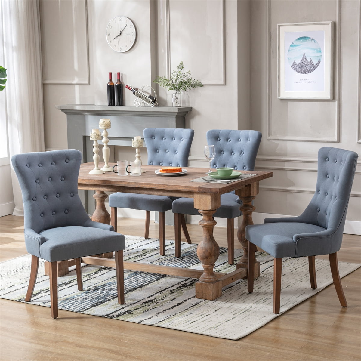 Dining Chair Set of 2, Modern Linen Fabric Upholstered Accent Chairs ...
