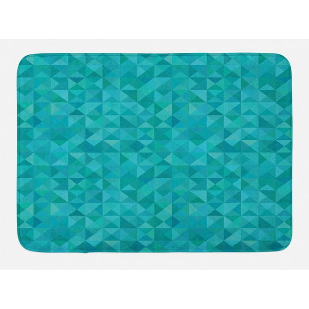 Teal Bath Mat, Geometrical Shapes Triangles Squares Modern Abstract Art ...