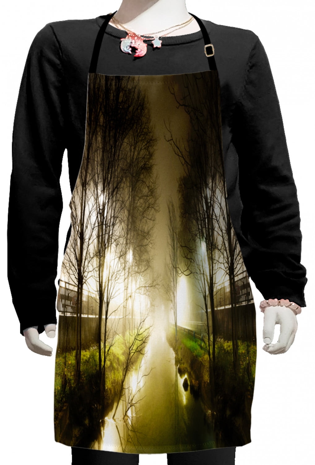 Forest Kids Apron, Water Channel Foggy Weather Trees Grass City Street ...
