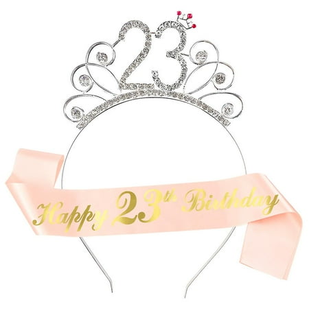 Birthday Tiara And Sash, Glitter Satin Sash, Crystal Crown Tiara And ...
