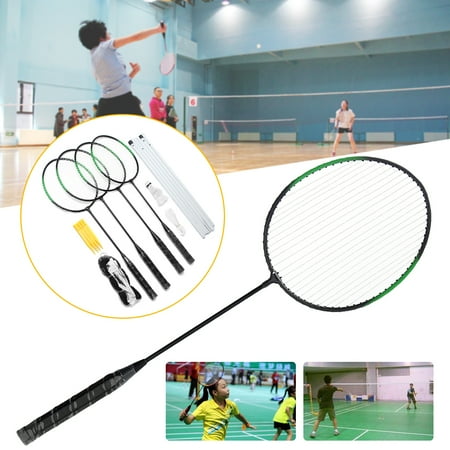 4 Player Professional Badminton Set Sport Rackets Shuttlecocks Poles ...