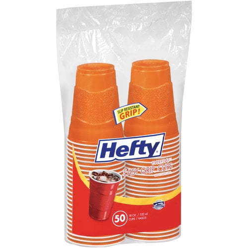 Hefty Everyday Easy Grip Plastic Cups, Orange, 18 oz, 50 count ...