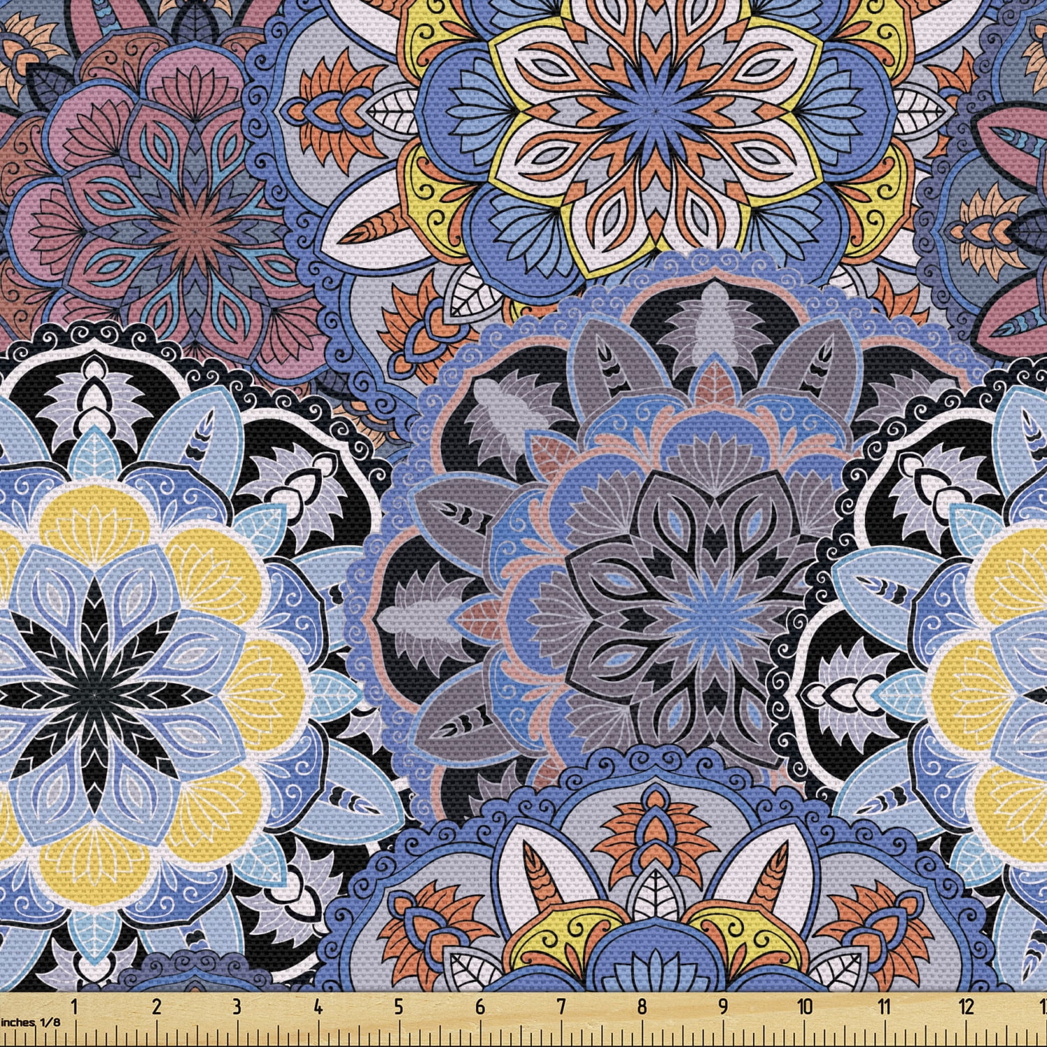 Mandala Fabric by the Yard Upholstery, Continuous Vintage Illustration ...