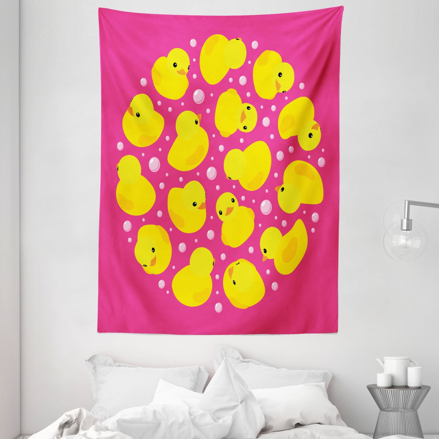 Rubber Duck Tapestry, Fun Baby Duckies Circle Artsy Pattern Kids Bath ...