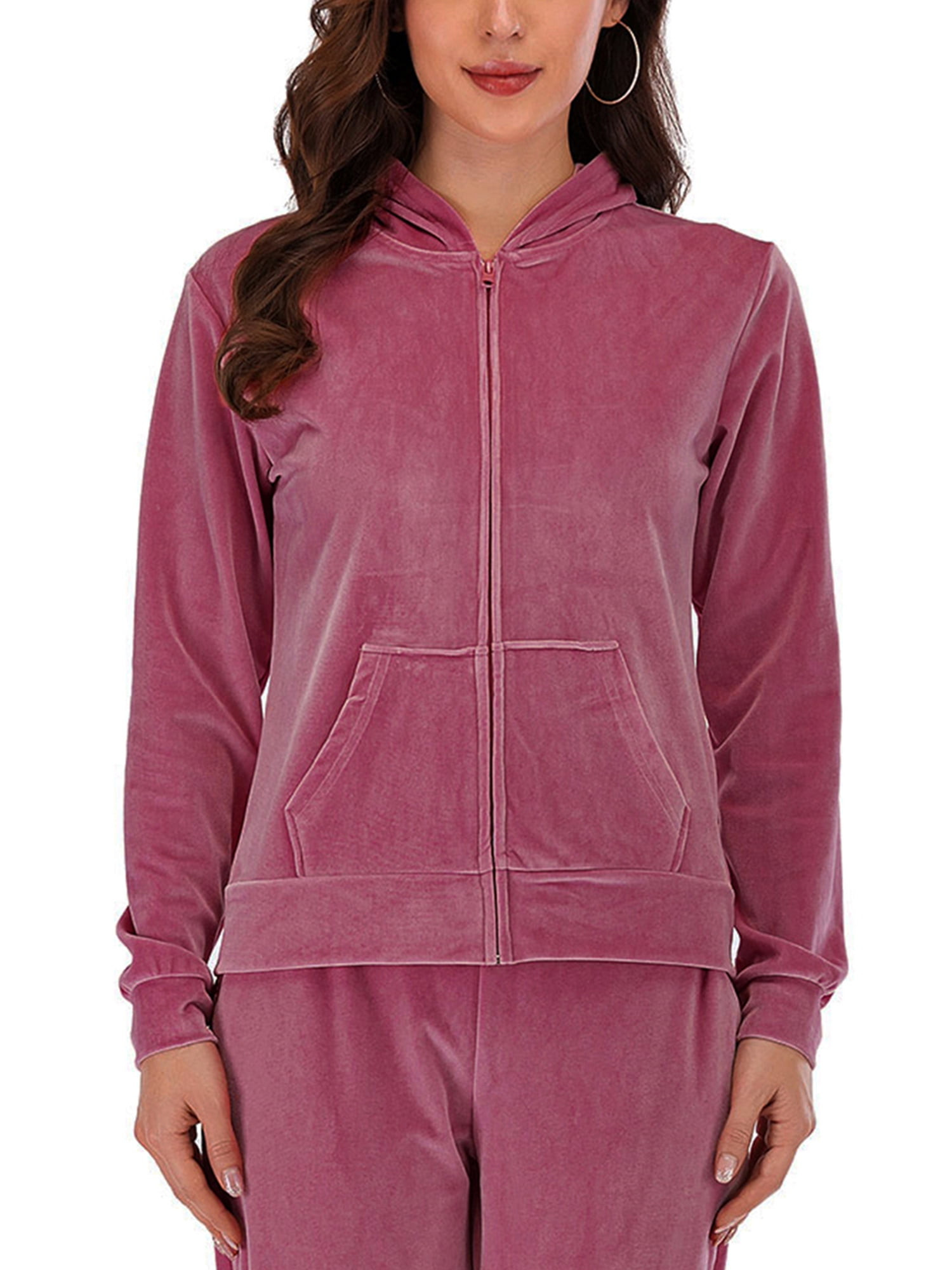 FUTATA Women's Velour Sports Jacket Hooded Activewear Long Sleeve Track ...