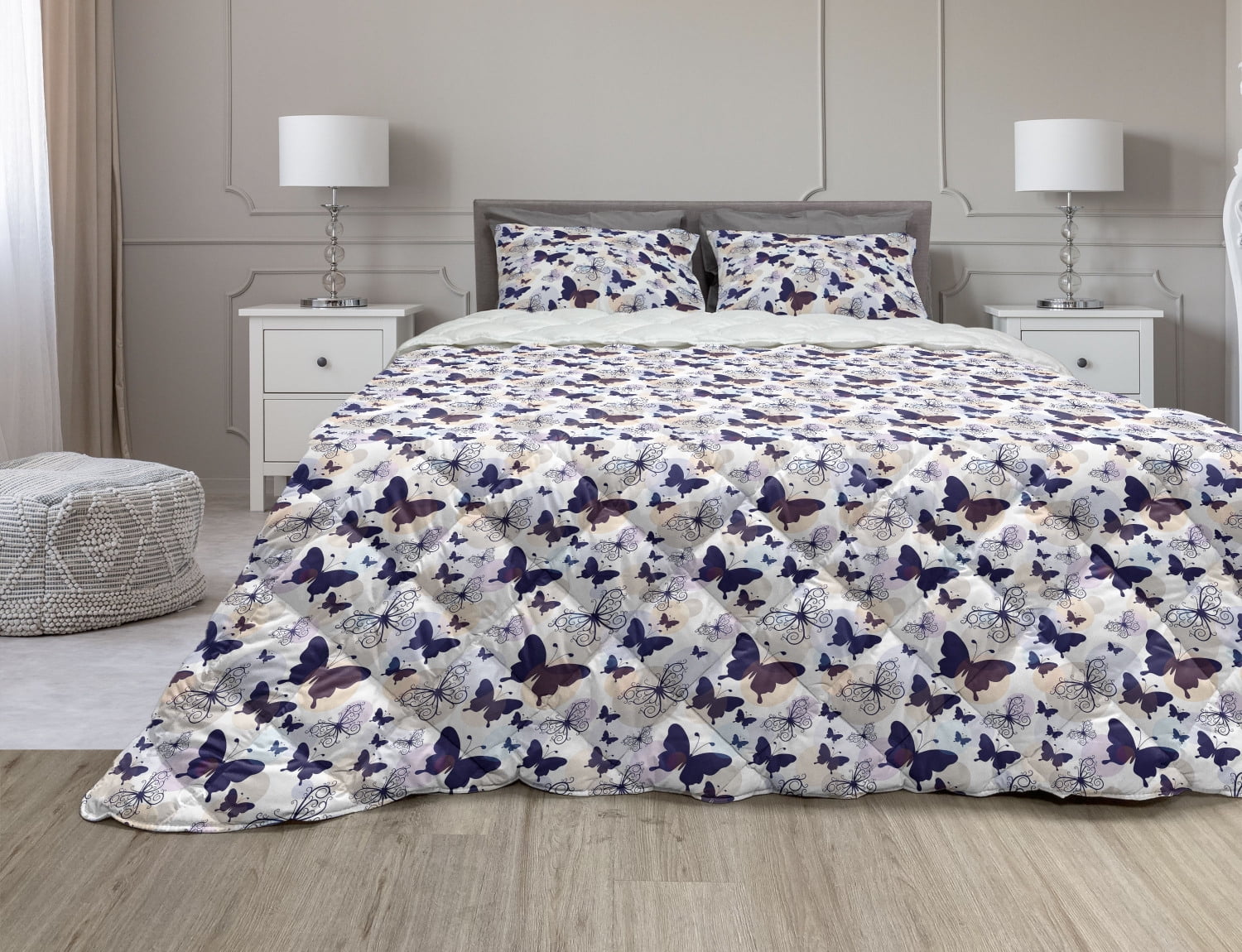 Butterfly Comforter & Sham Bedding Set, Silhouettes and with Swirled ...