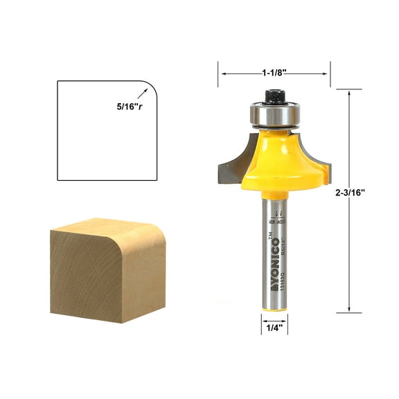 1/16" Radius Round Over Edge Forming Router Bit - 1/4" Shank - Yonico ...