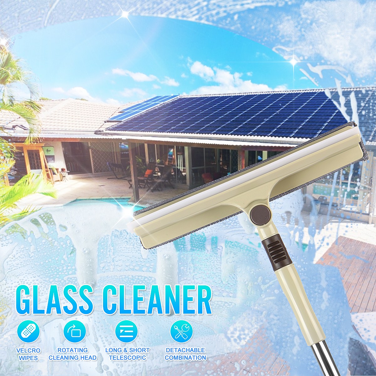 360 ° Rotating Head Glass Window Cleaner Long Handle 27.5-47.2inch ...