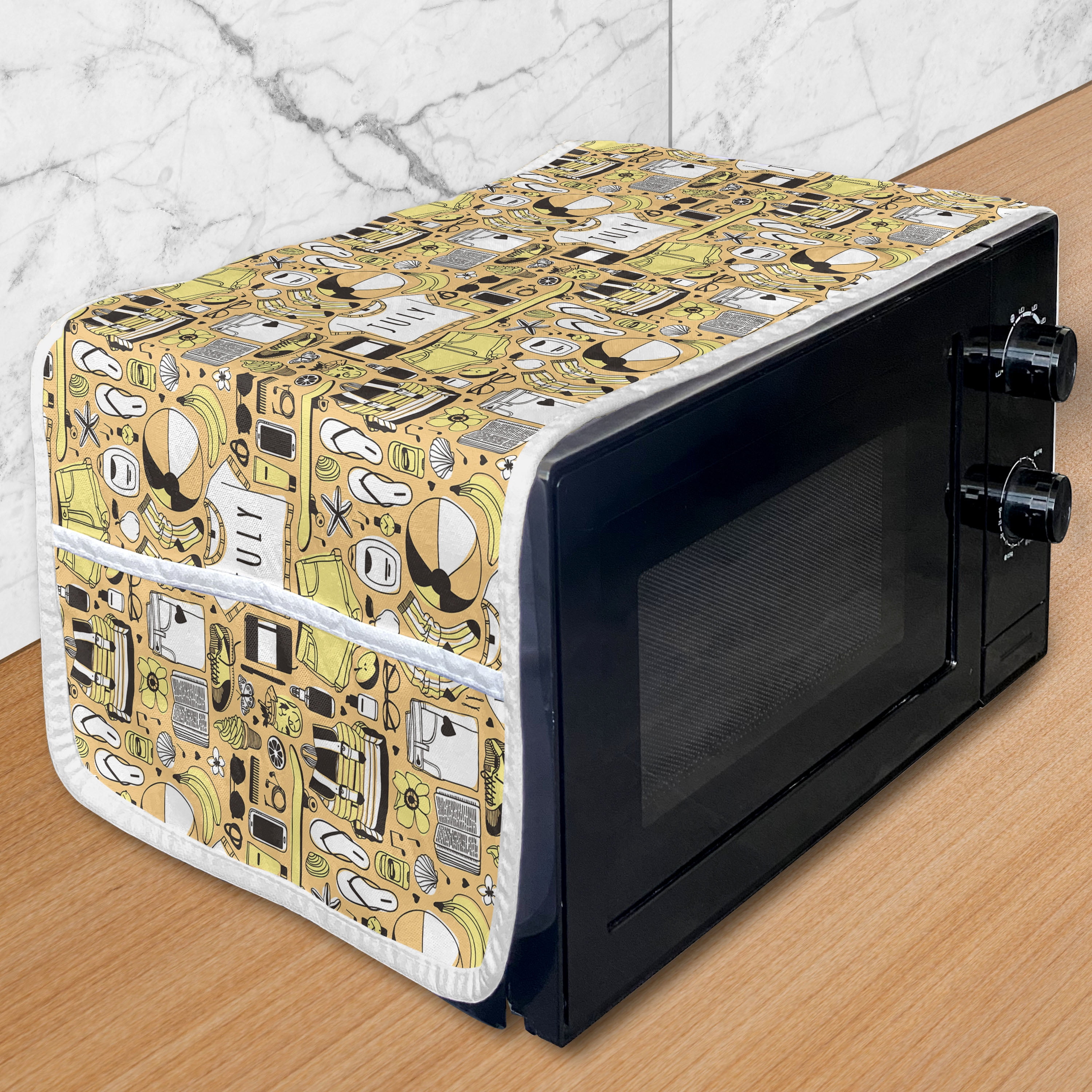 Summer Microwave Oven Cover, Pastel Beach Theme Objects Flip Flops ...