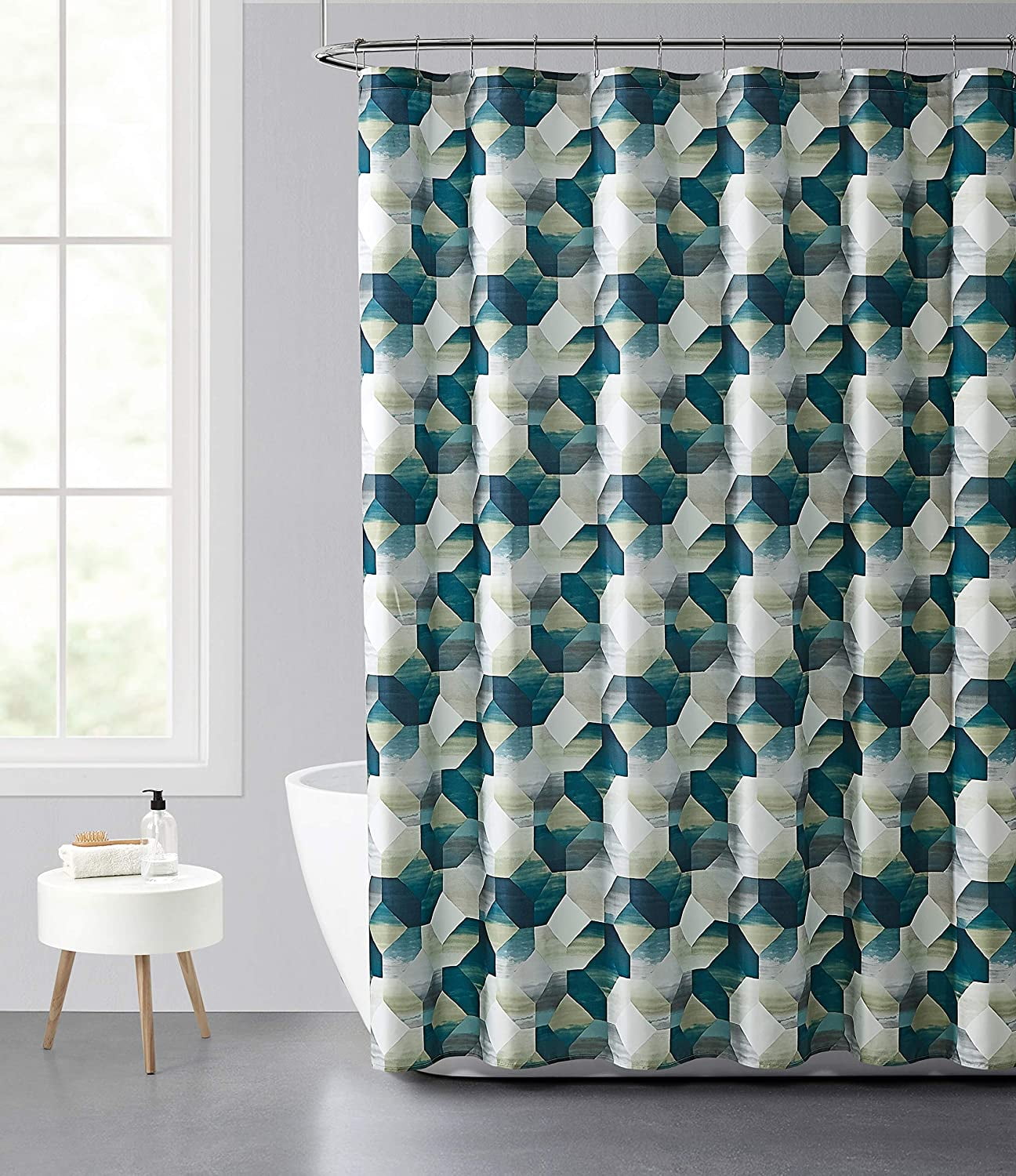 Serafina Home Blue Green Gray White Fabric Shower Curtain: Abstract ...