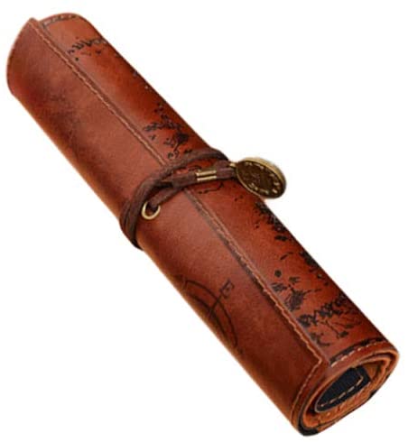 PU Leather Rollup Pen Bag, Vintage Creative Map Pencil Case, Smooth ...