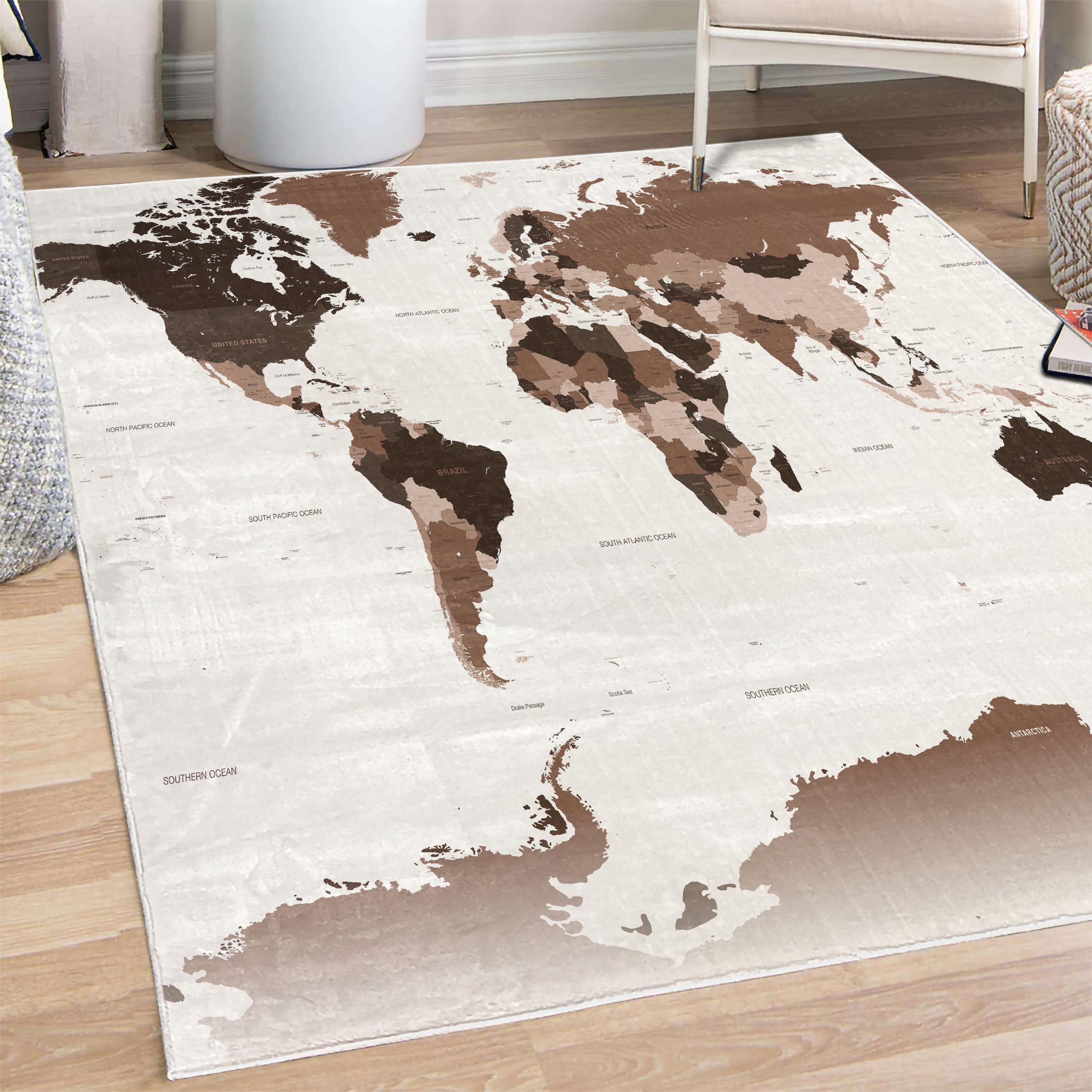 Earth Decorative Rug, Detailed World Map with All Countries Major ...