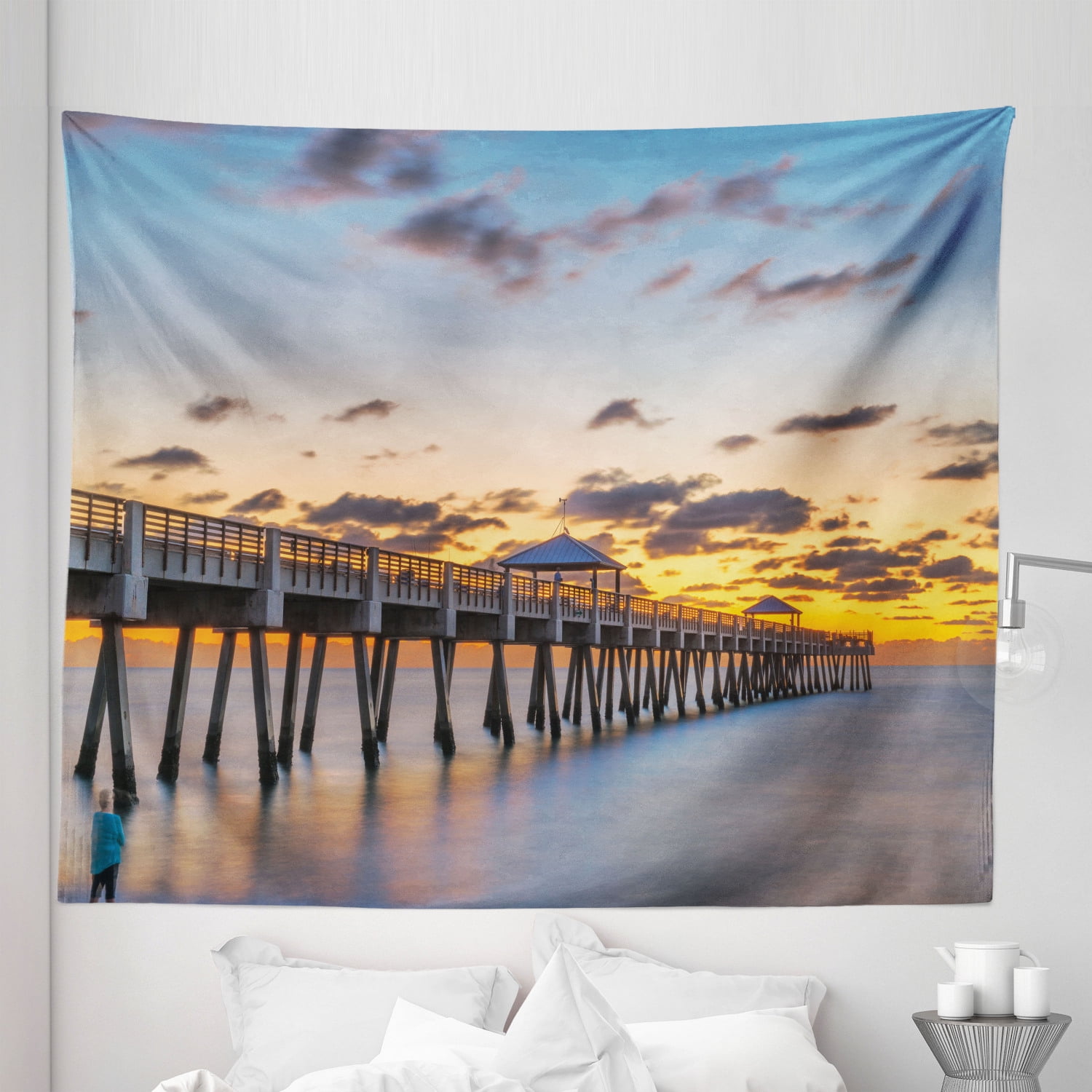 Beach Tapestry, Florida Sunrise Dramatic Sky and Juno Pier Scenic ...