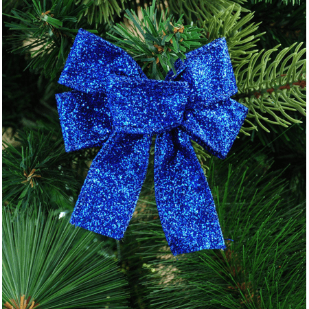 12 Pack Glitter Christmas Tree Decoration Bows 10x8cm Christmas Ribbon ...