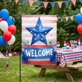 garden flags patriotic A welcome sign with a blue star on top of an ...