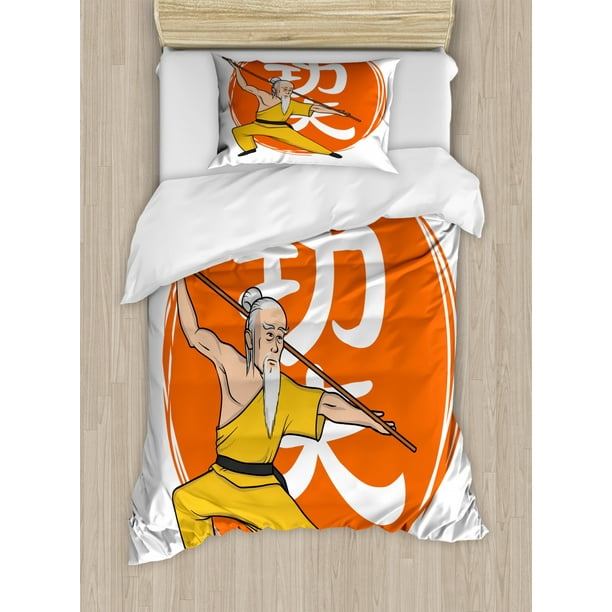 Kung Fu Duvet Cover Set Twin Size, Shaolin Monk Practicing Wushu on ...