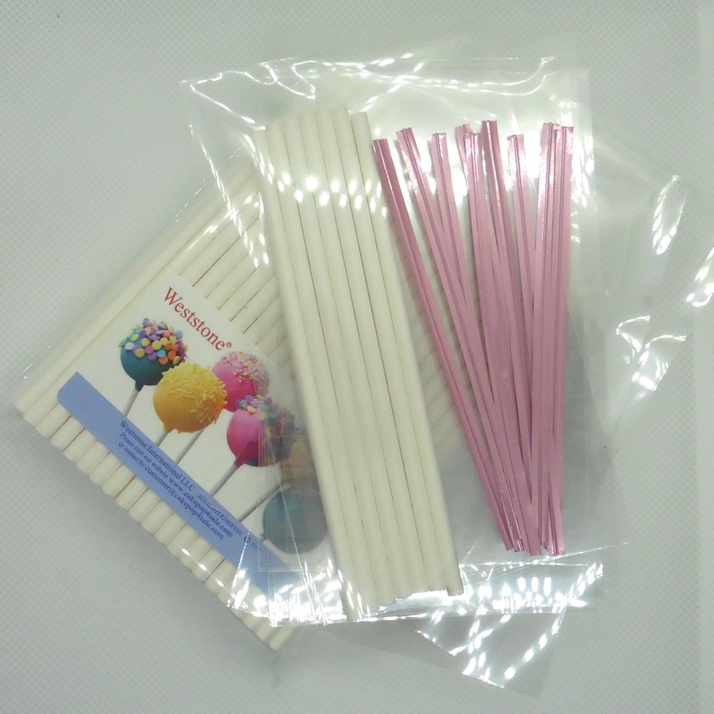 Weststone - 100pcs 4 1/2" Lollipop Sticks + 100 Poly Bags + 100 Light ...