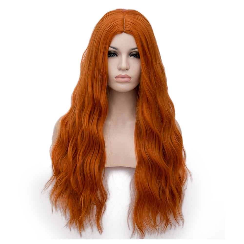 RightOn Orange Wig Dark Orange Wig for Women Long Curly Wavy Wig ...
