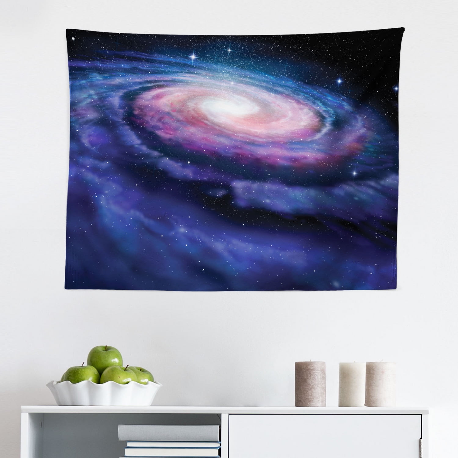 Galaxy Tapestry, Moon and Stars in Midnight Sky Starry Night with ...