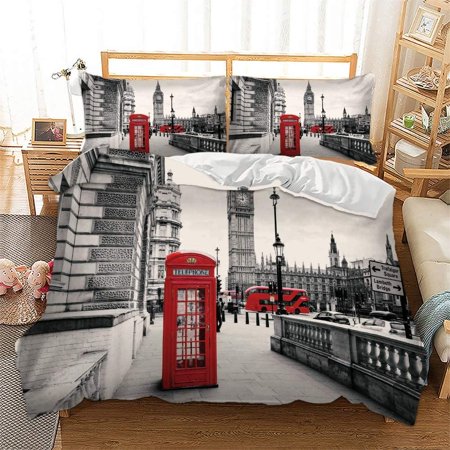 Modern Duvet Cover Queen Size, Red Grey Comforter Cover Set London ...