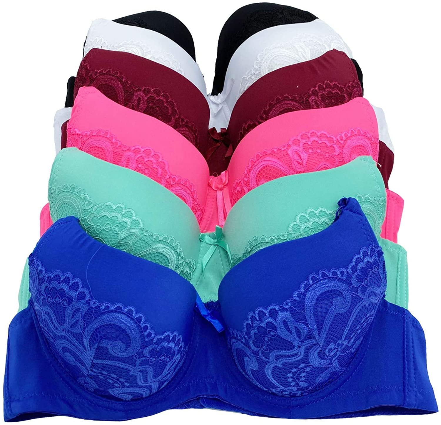 6 Piecec Full Cup Pushup Underwired Push Up Bra B and C Cup (38B ...